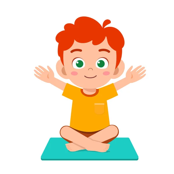 Happy Cute Little Kid Boy Practice Yoga Stock Vector Image by ...