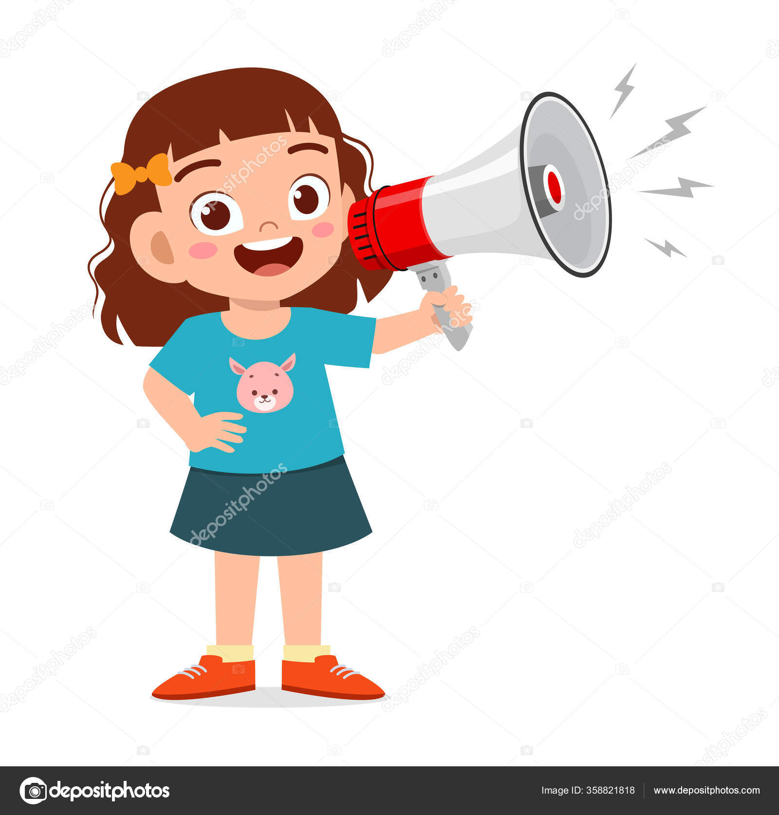 Feliz Bonito Menina Criança Segurando Megafone Vetor de stock de ...