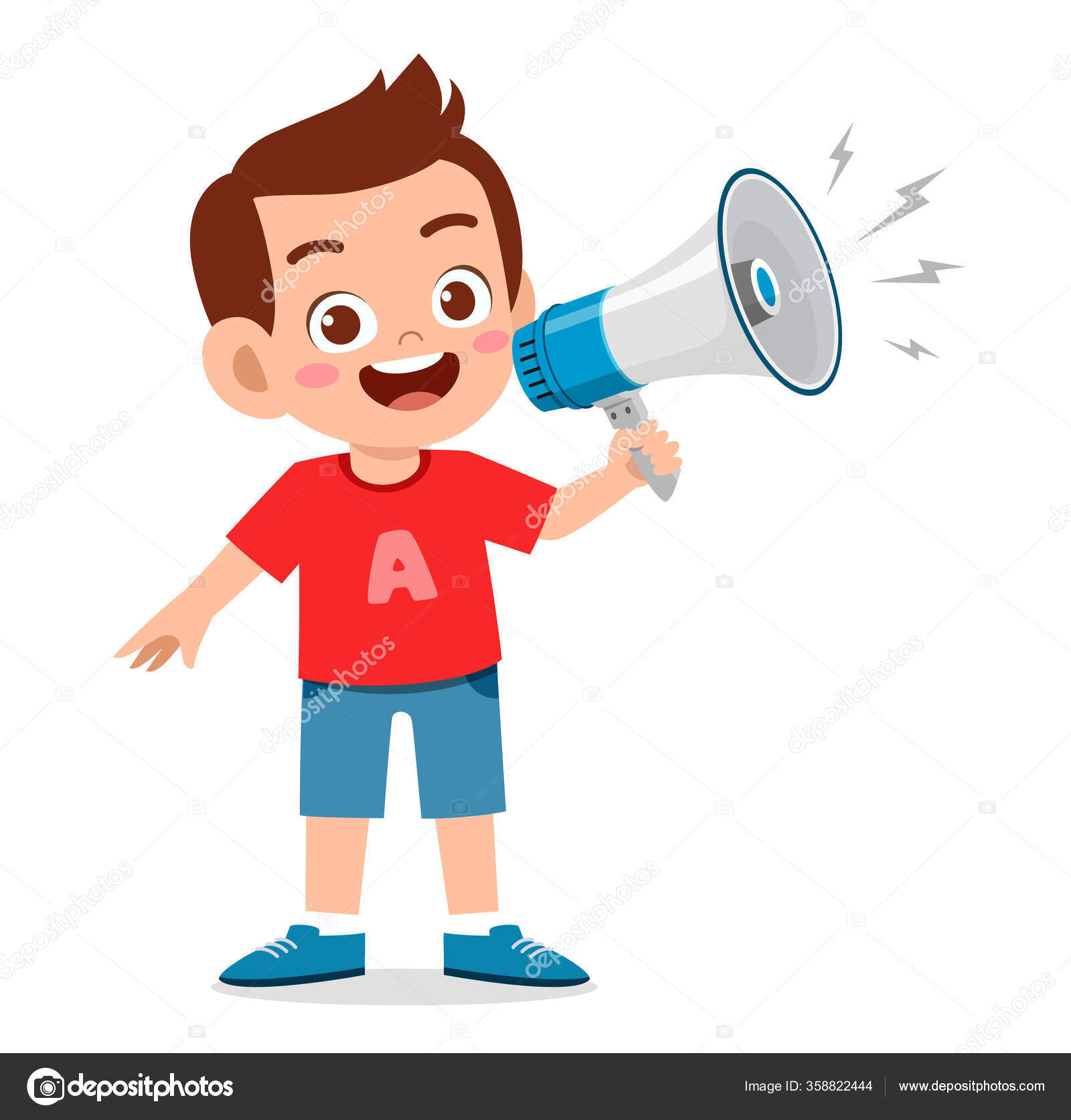 Happy Cute Little Kid Boy Holding Megaphone Stock Vector by ...