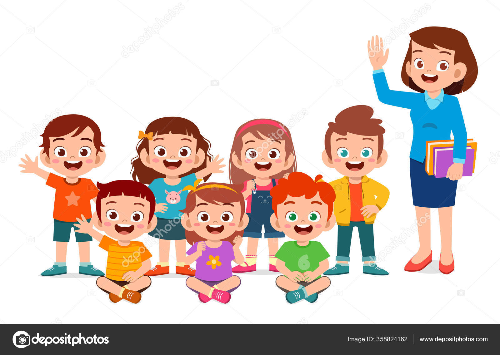 Happy Cute Little Kid Boy Girl Teacher Stock Vector Image by ...
