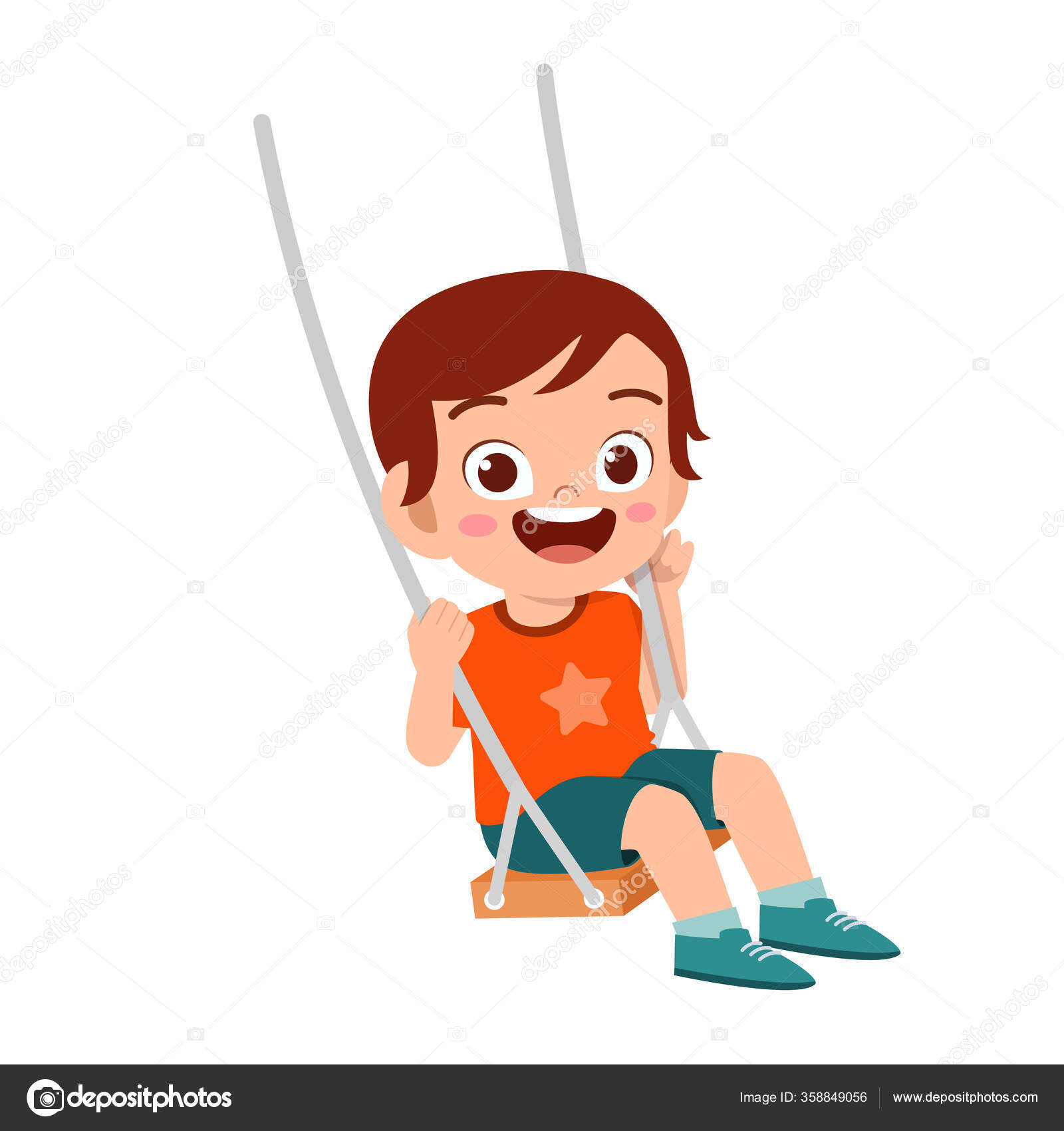 Happy Cute Little Kid Boy Play Swing Stock Vector Image by ...