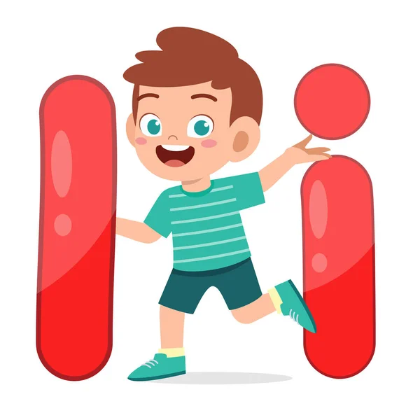 Happy Cute Little Kid Study Alphabet Character Stock Vector by ...