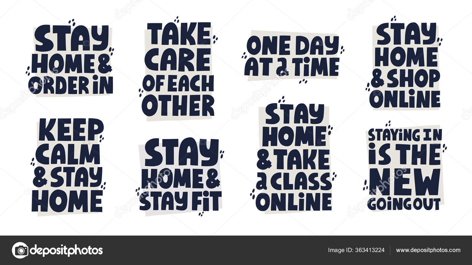 Set Different Quotes Self Isolation Activities Hand Drawn Vector ...