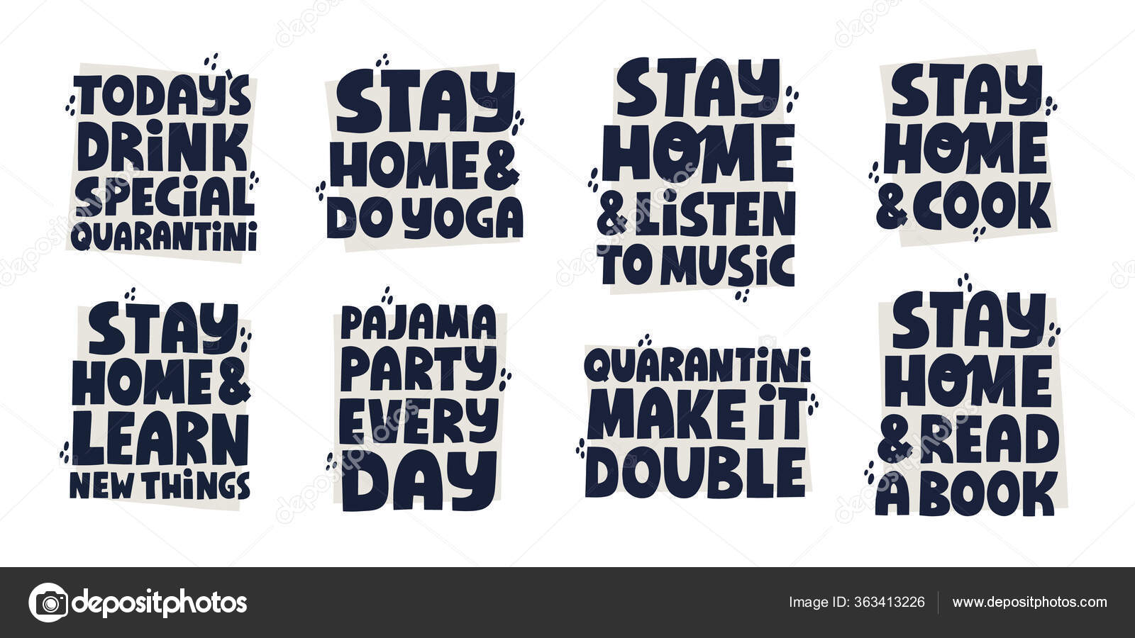 Set Different Quotes Self Isolation Activities Hand Drawn Vector ...