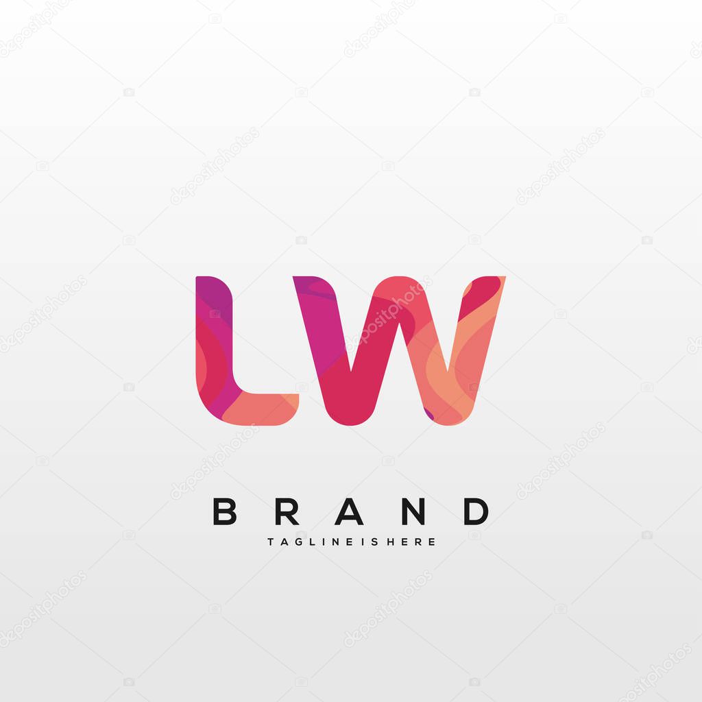 Logotipo inicial de la letra LW con diseño colorido del logotipo de la ...