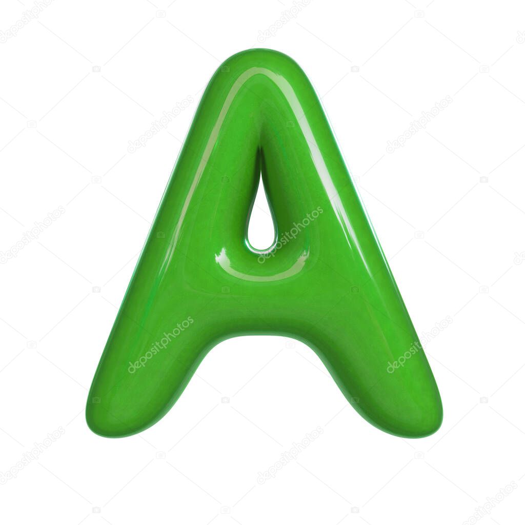 Letra de pintura verde brillante A. Representación 3D de la fuente ...