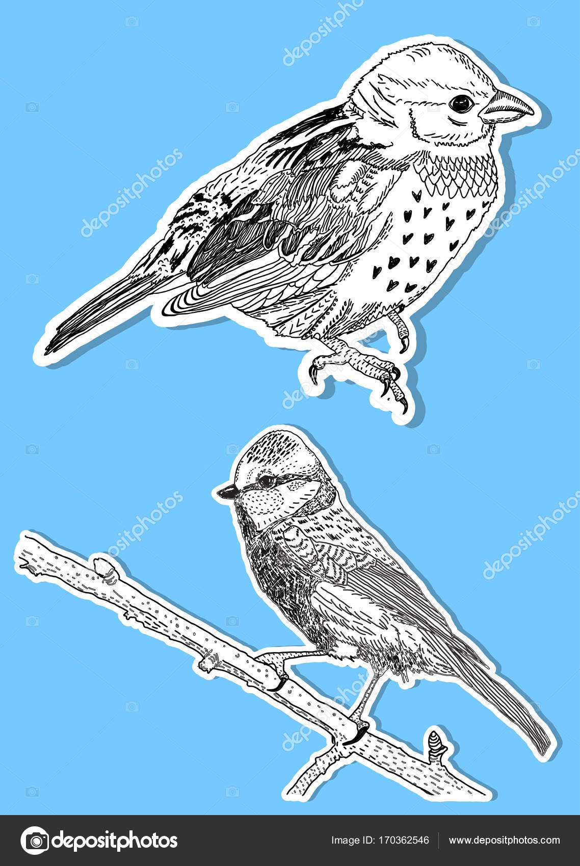 Hand Drawn Birds Blue Background Stock Vector Image by ©orfeev #170362546
