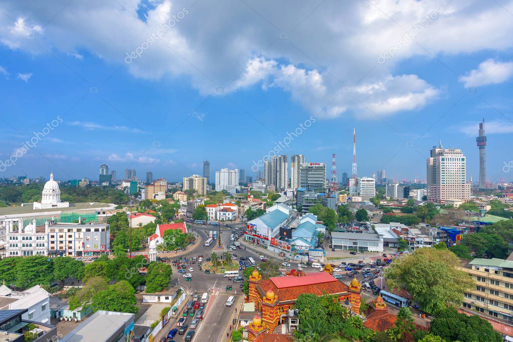 COLOMBO, SRI LANKA - MARCH 24, 2016: Top view of Colombo city and ...