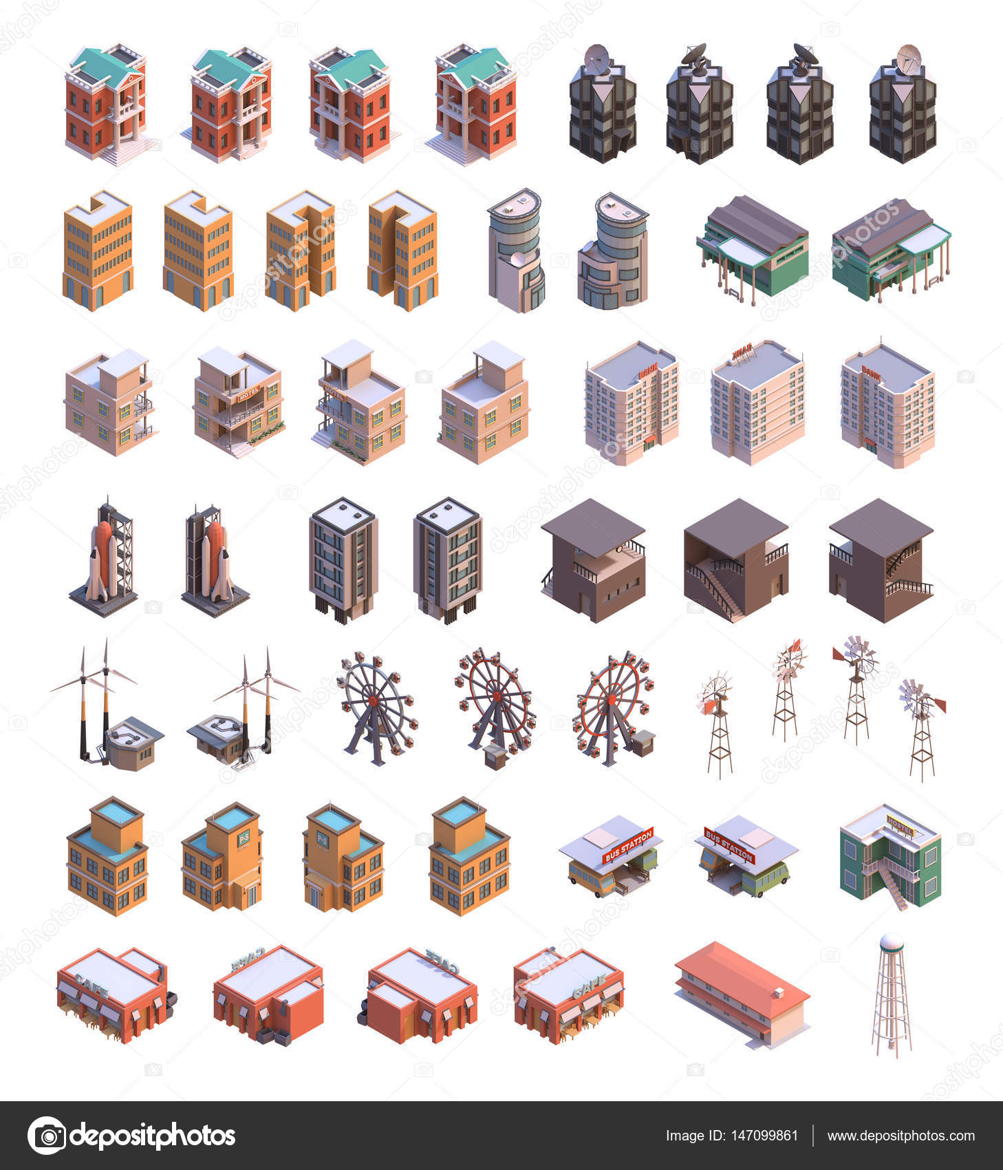 Isometric buildings icons Stock Illustration by ©akademik33 #147099861