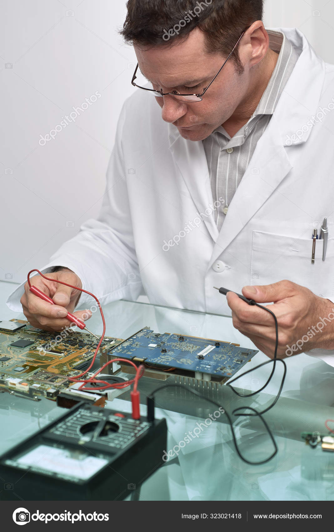 Senor Male Tech Fixes Motherboard Computer Repair Shop Toned Image ...