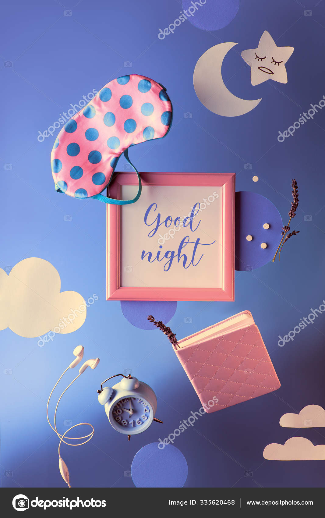 Healthy night sleep creative concept with text "Good night" on w Stock ...
