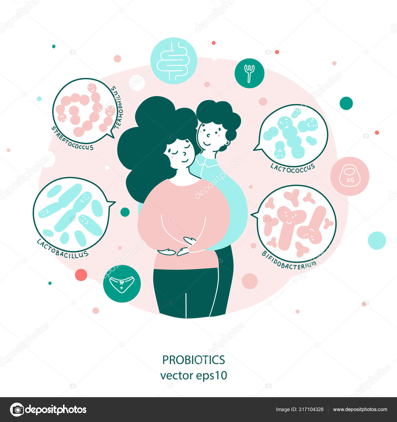 Probiotics influence on health flat vector illustration Stock Vector ...