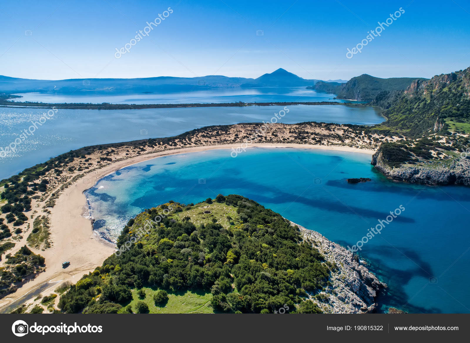 Panoramic aerial view of voidokilia beach, one of the best beach ...