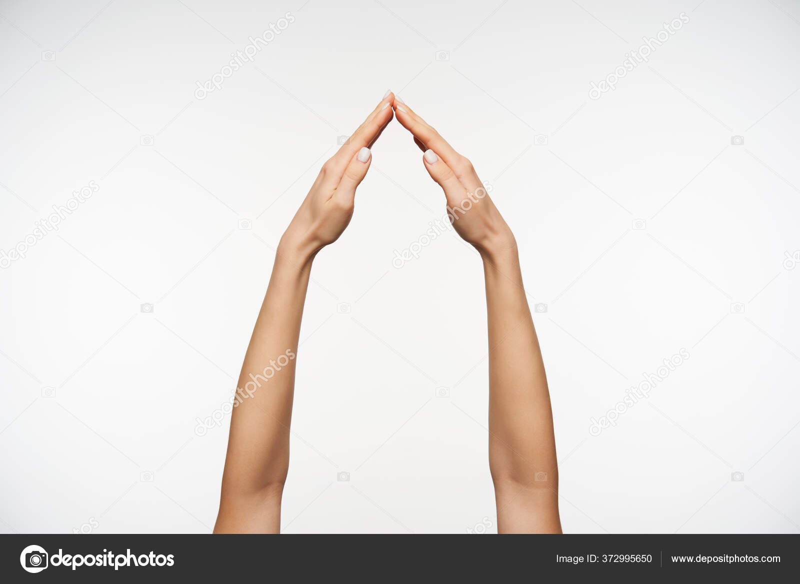 Elegant Woman's Hands Being Raised While Posing White Background ...