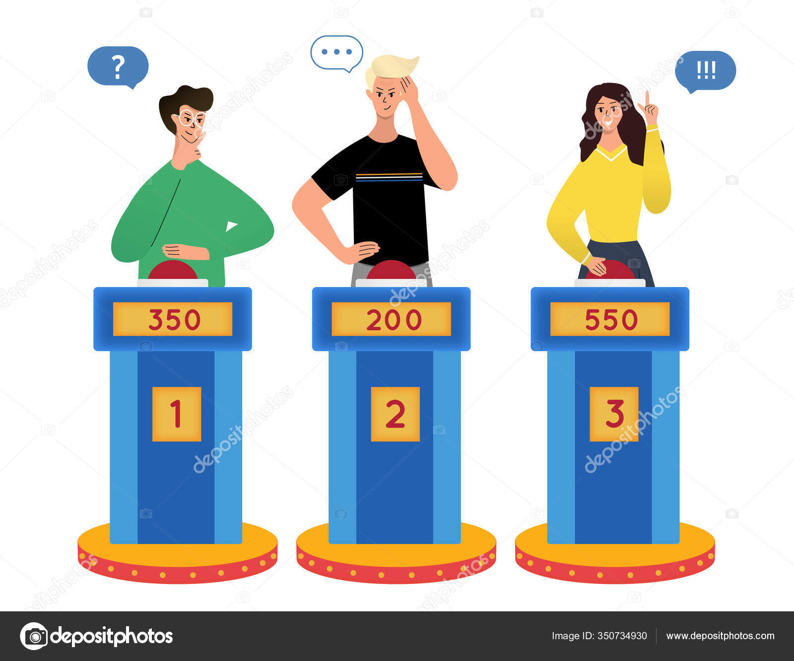 Clever intelligent people playing in TV quiz show. Cartoon isolated ...