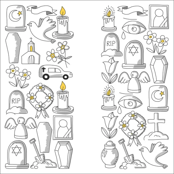 Funeral thin line icon. Set of funeral objects Doodle vector icons RIP ...