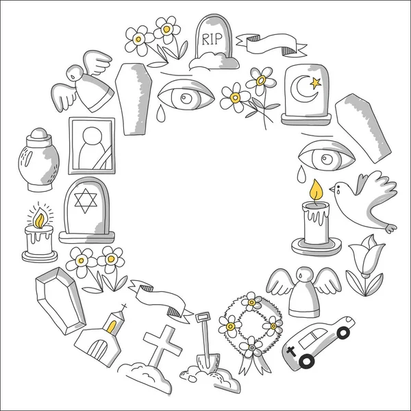 Funeral thin line icon. Set of funeral objects Doodle vector icons RIP ...