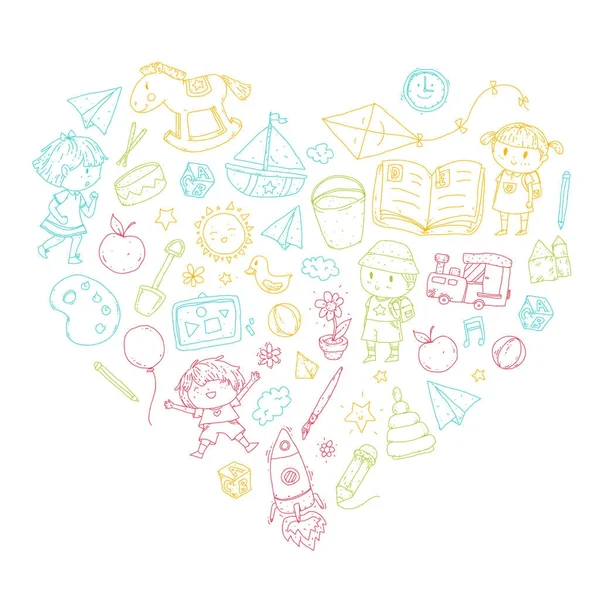 Icons for little boys and girls. Hand drawn children drawings pattern ...