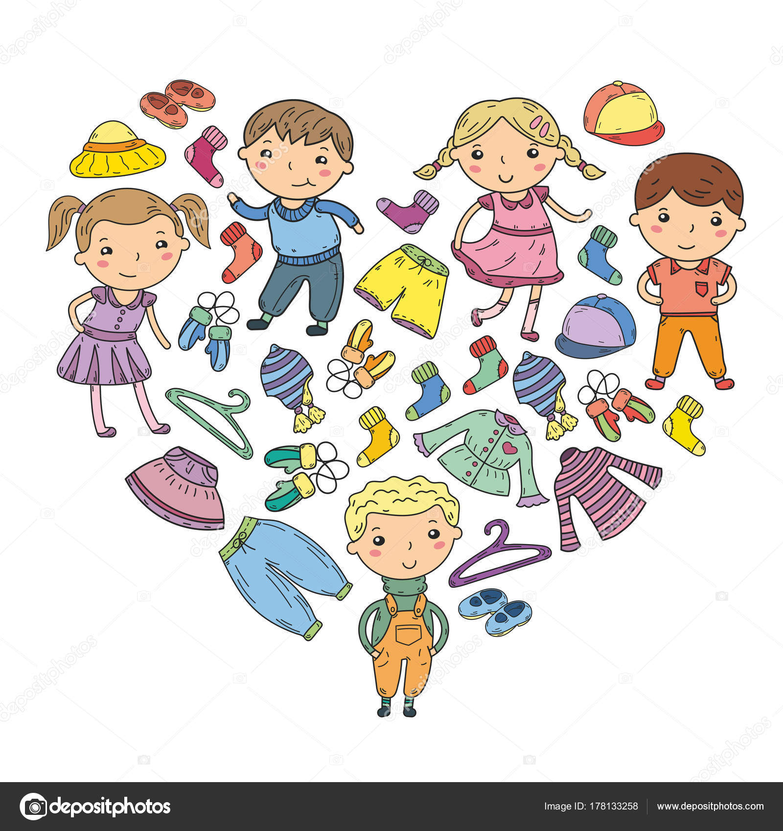 Set of Children clothing. Vector icons. Kindergarten. Nursery. Atelier ...