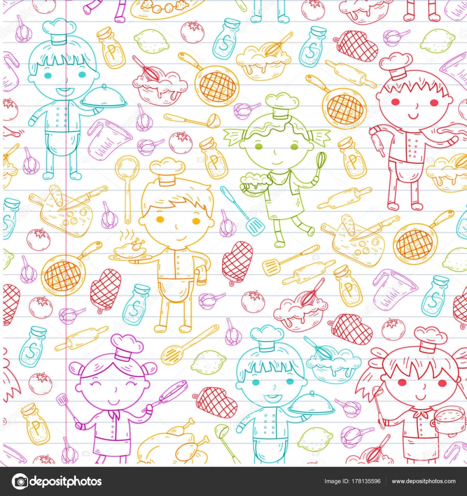 Cute Kids Chef on white background Children cooking Kitchen children ...