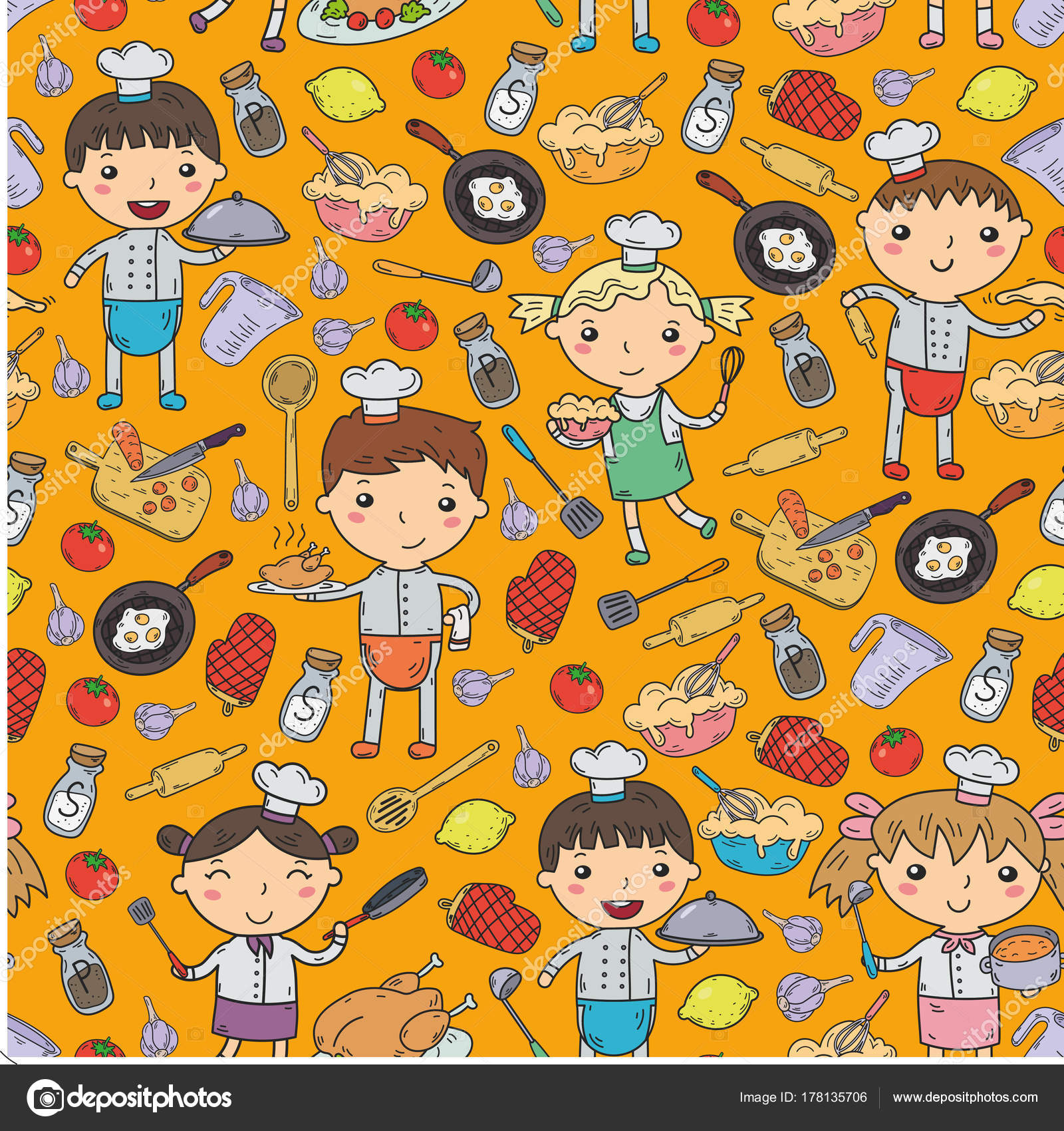 Cute Kids Chef on white background Children cooking Kitchen children ...