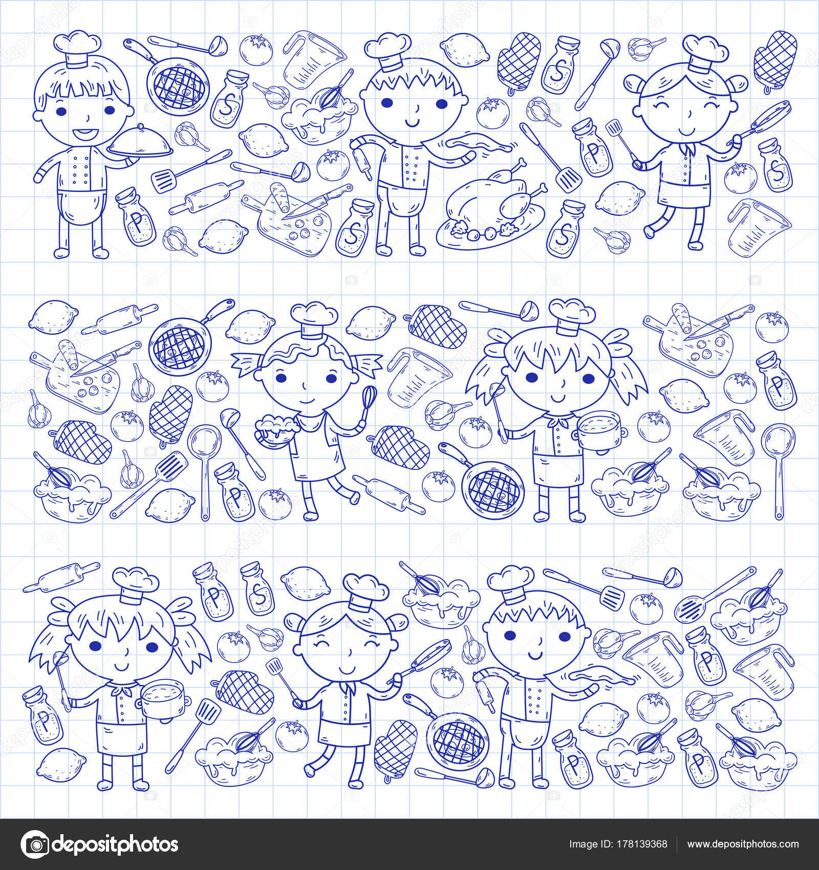 Cute Kids Chef on white background Children cooking Kitchen children ...