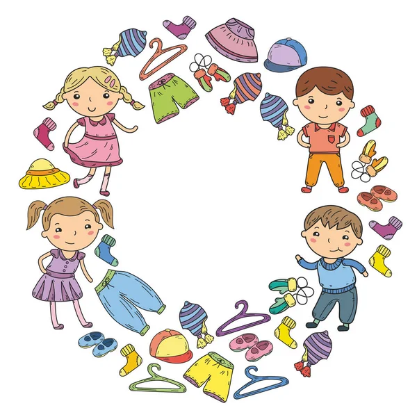 Set of Children clothing. Vector icons. Kindergarten. Nursery. Atelier ...