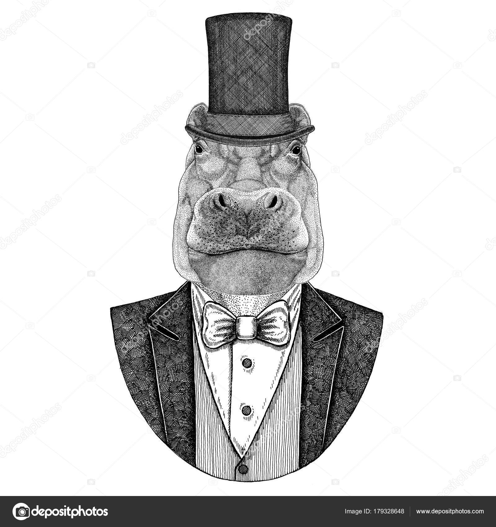 Hippo, Hippopotamus, behemoth, river-horse. Animal wearing jacket with ...