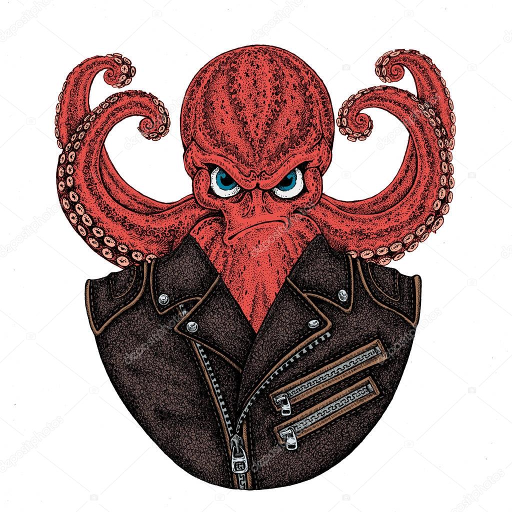 Pulpo. Personaje de dibujos animados vintage. Pulpo vistiendo chaqueta ...