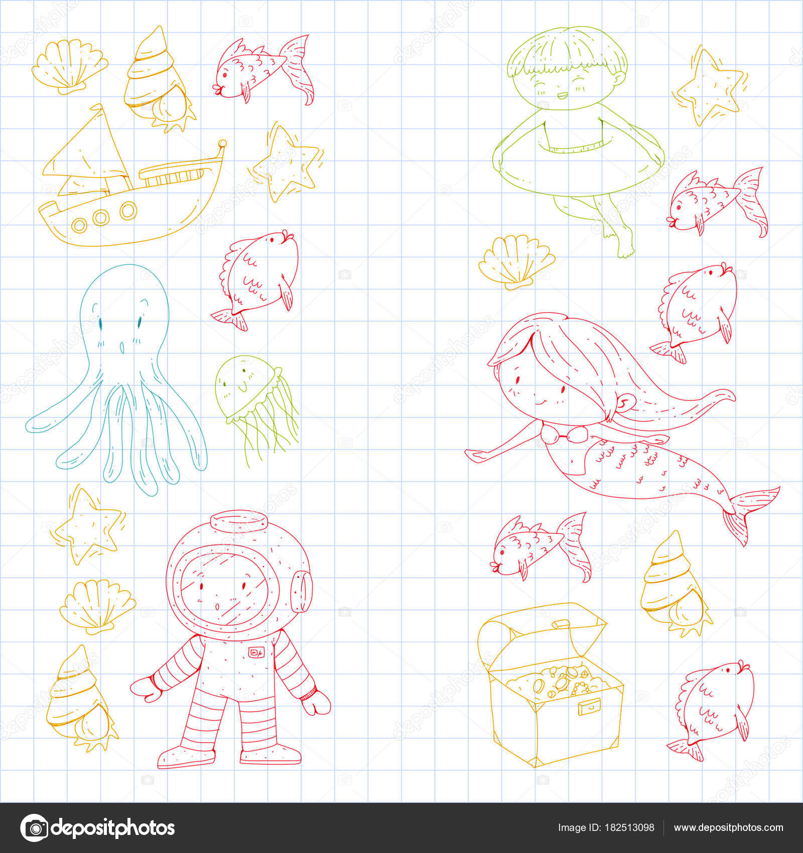 Sea and ocean adventure Kindergarten, preschool, school children. Kids ...