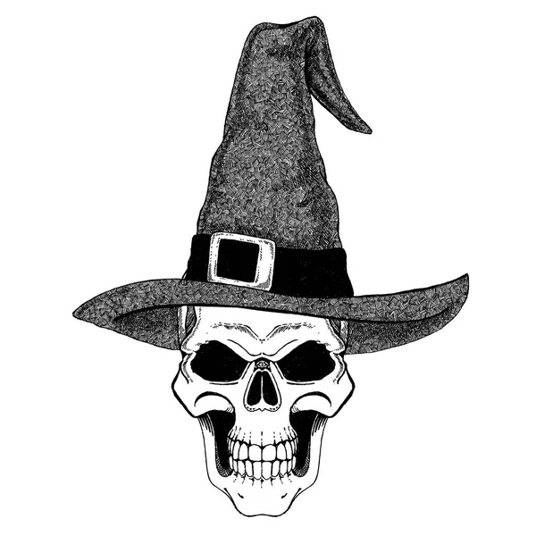 Old wizard. Fantasy demon skull wearing Magician hat. Fantasy headdress ...