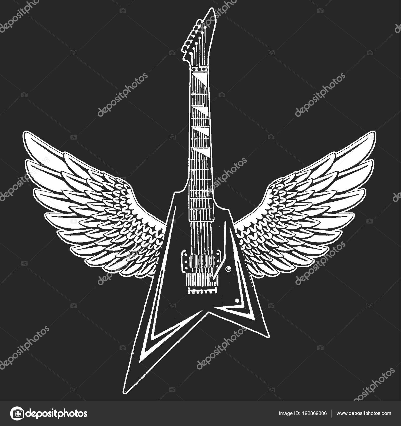 Cool guitar. Rock emblem for music festival. Heavy metall concert. T ...