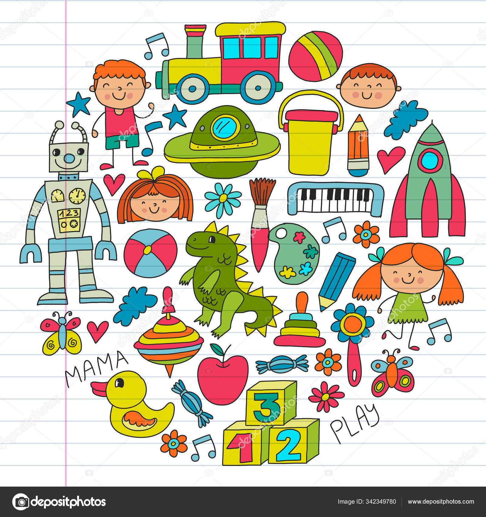 Kindergarten preschool school children. Kids drawing style vector ...