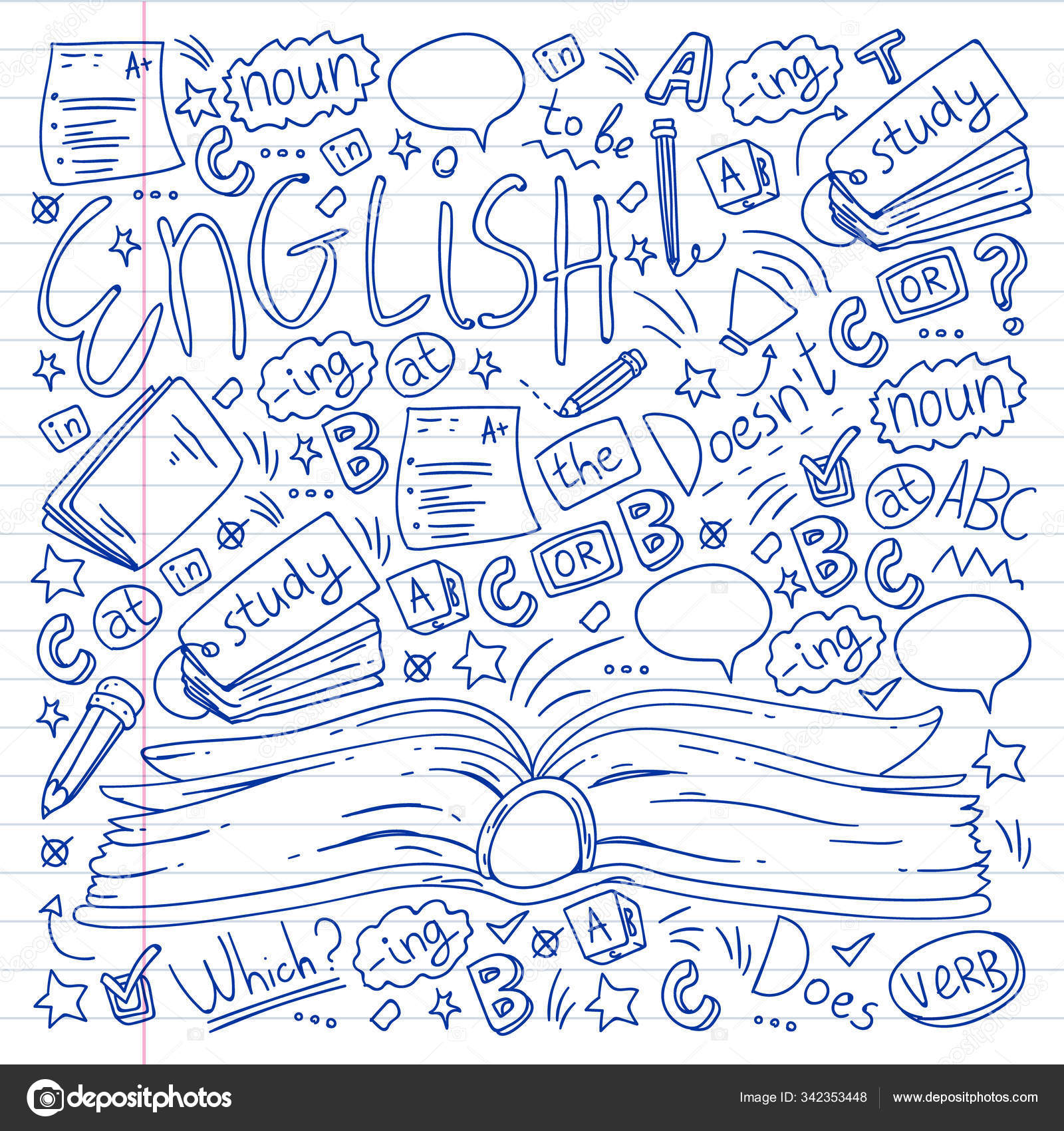 English courses. Doodle vector concept illustration of learning english ...