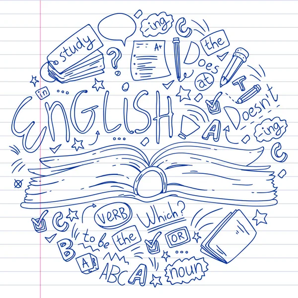 English courses. Doodle vector concept illustration of learning english language. Stock Vector ...