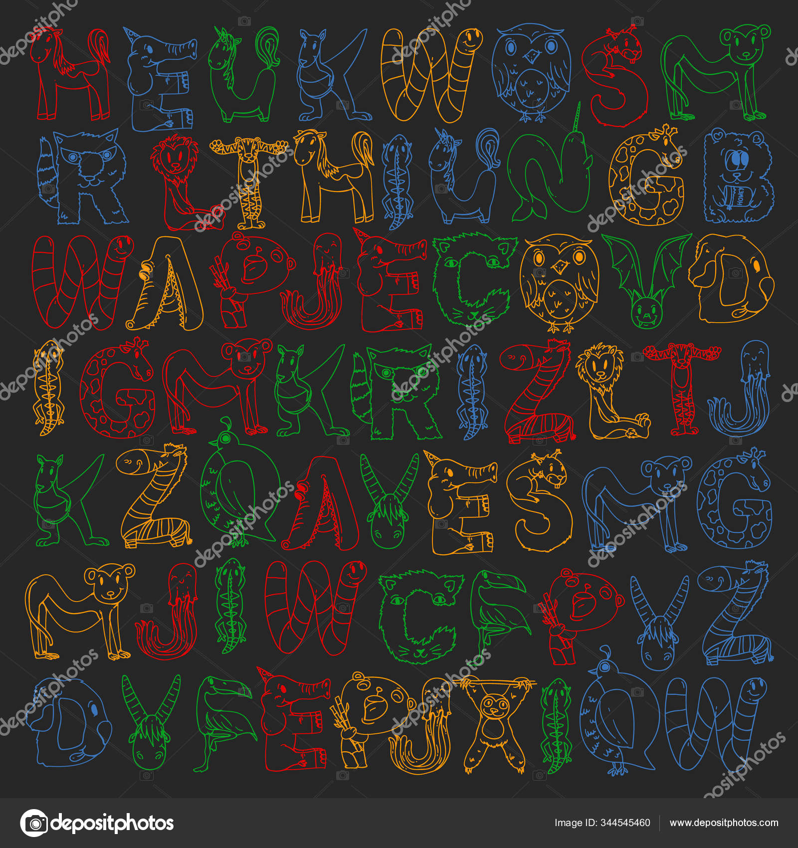 Animal alphabet. Zoo alphabet. Letters from A to Z. Cartoon cute ...