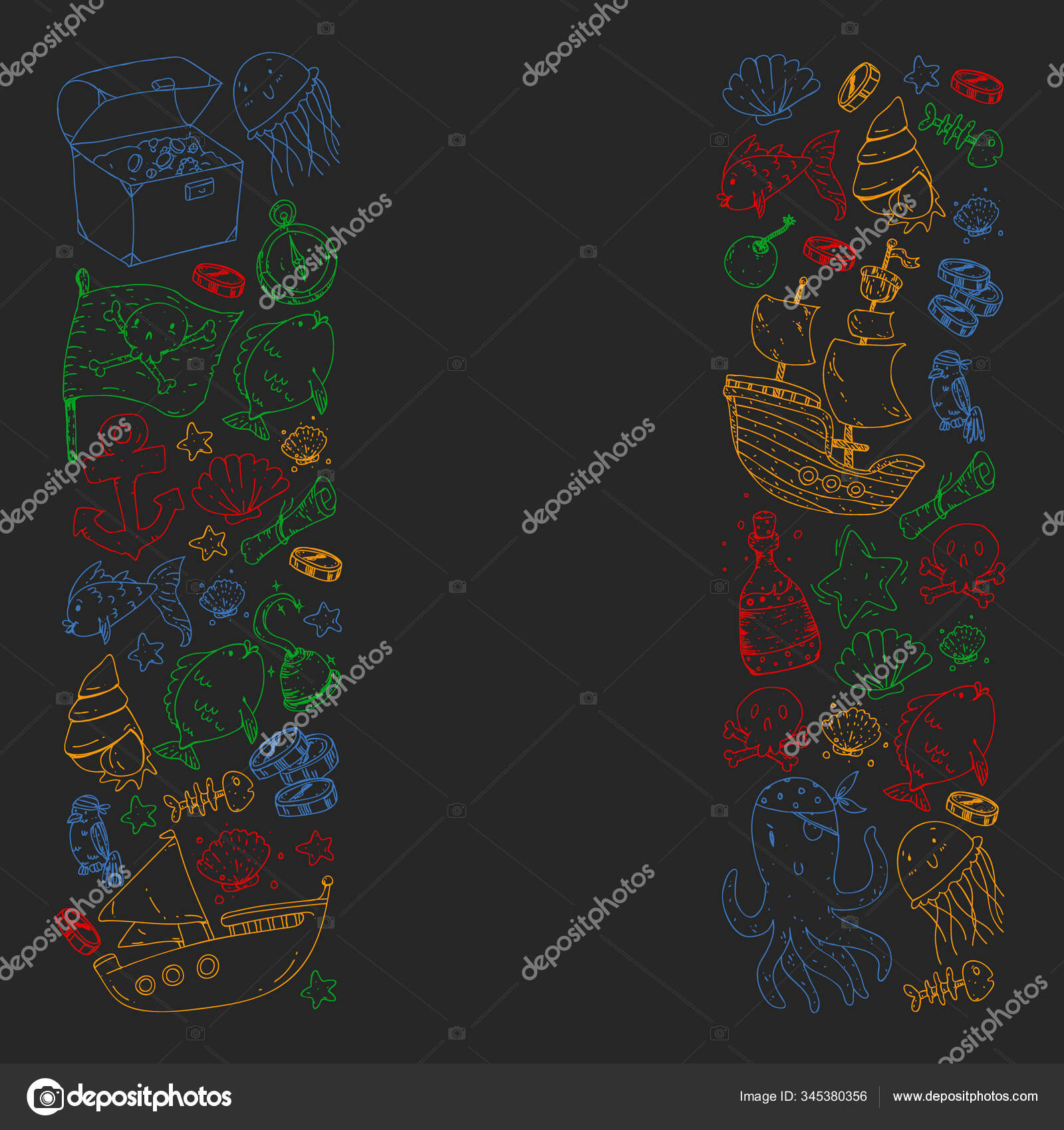 Ocean and sea for children. Pattern for boys. Pirate party. Cute fishes ...