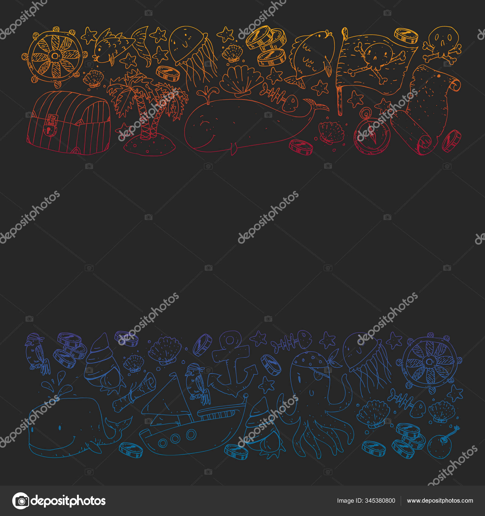 Ocean and sea for children. Pattern for boys. Pirate party. Cute fishes ...