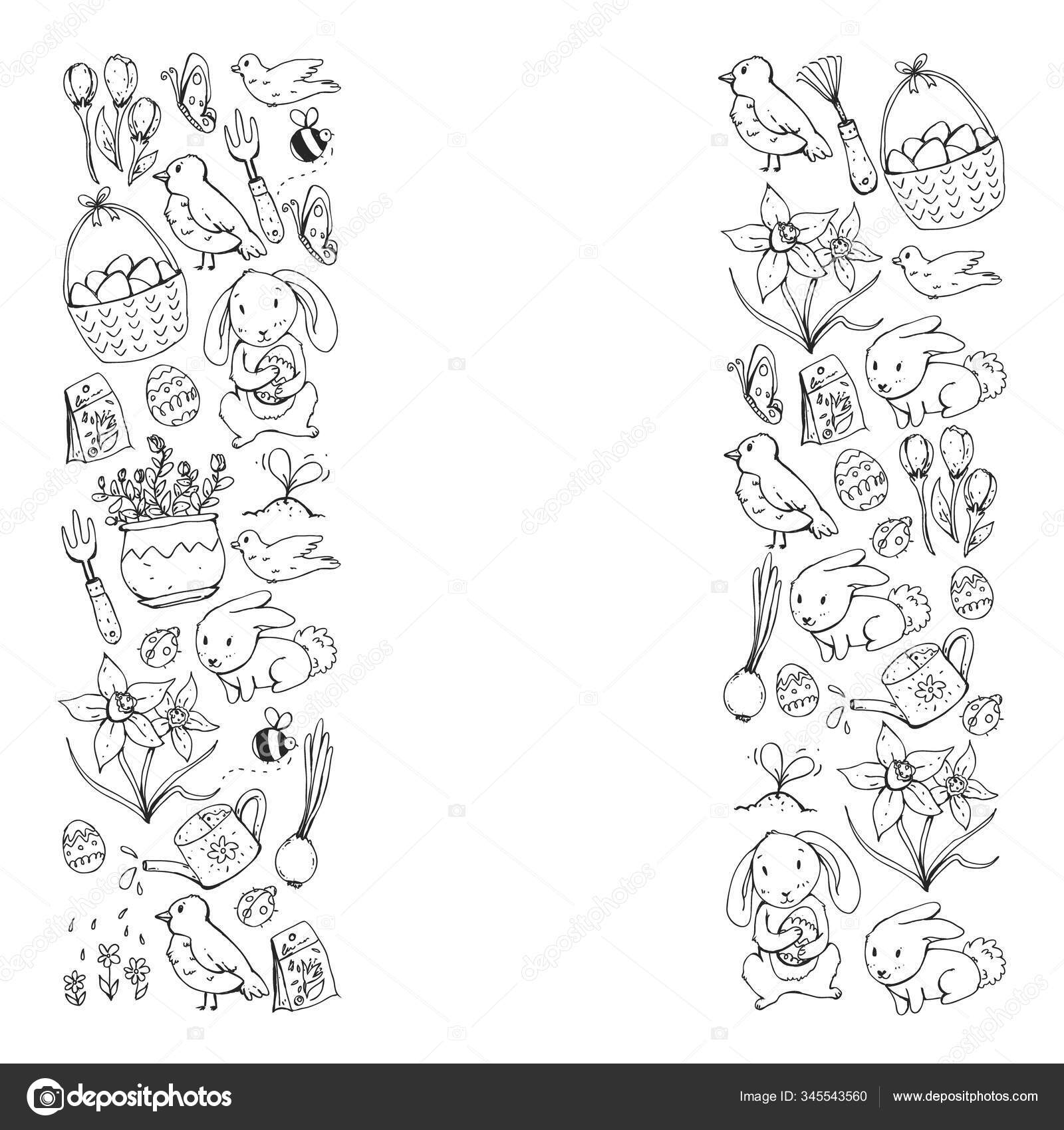 Coloring page. Vector pattern with easter and spring elements. Eggs in ...