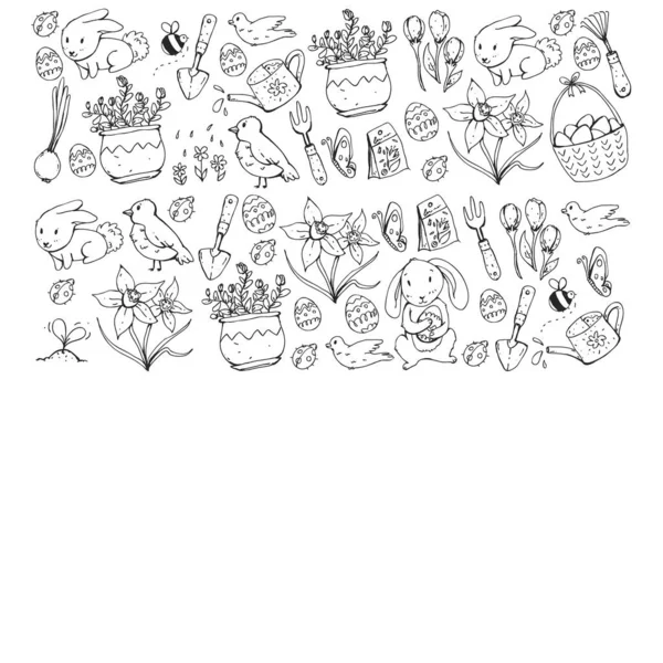 Coloring page. Vector pattern with easter and spring elements. Eggs in ...