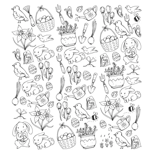 Coloring page. Vector pattern with easter and spring elements. Eggs in ...