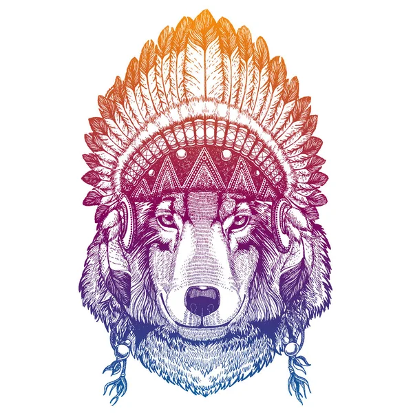 Native American Wolf Headdress Drawing