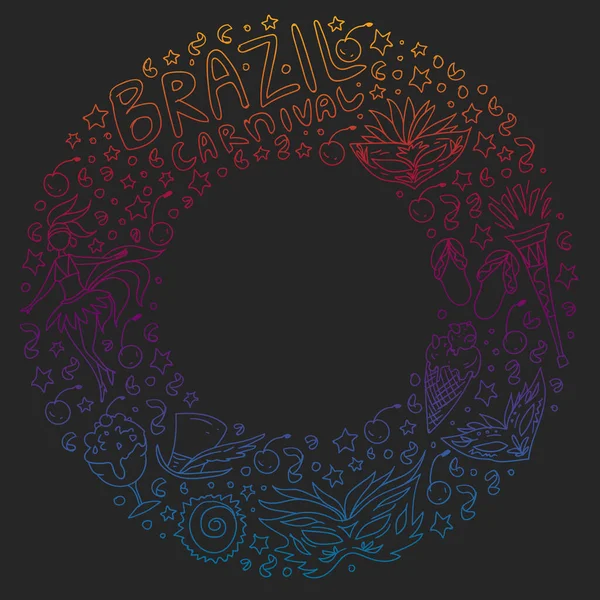 Brazilian vector pattern with palm, beach, sea, carnival. Brazil icons ...