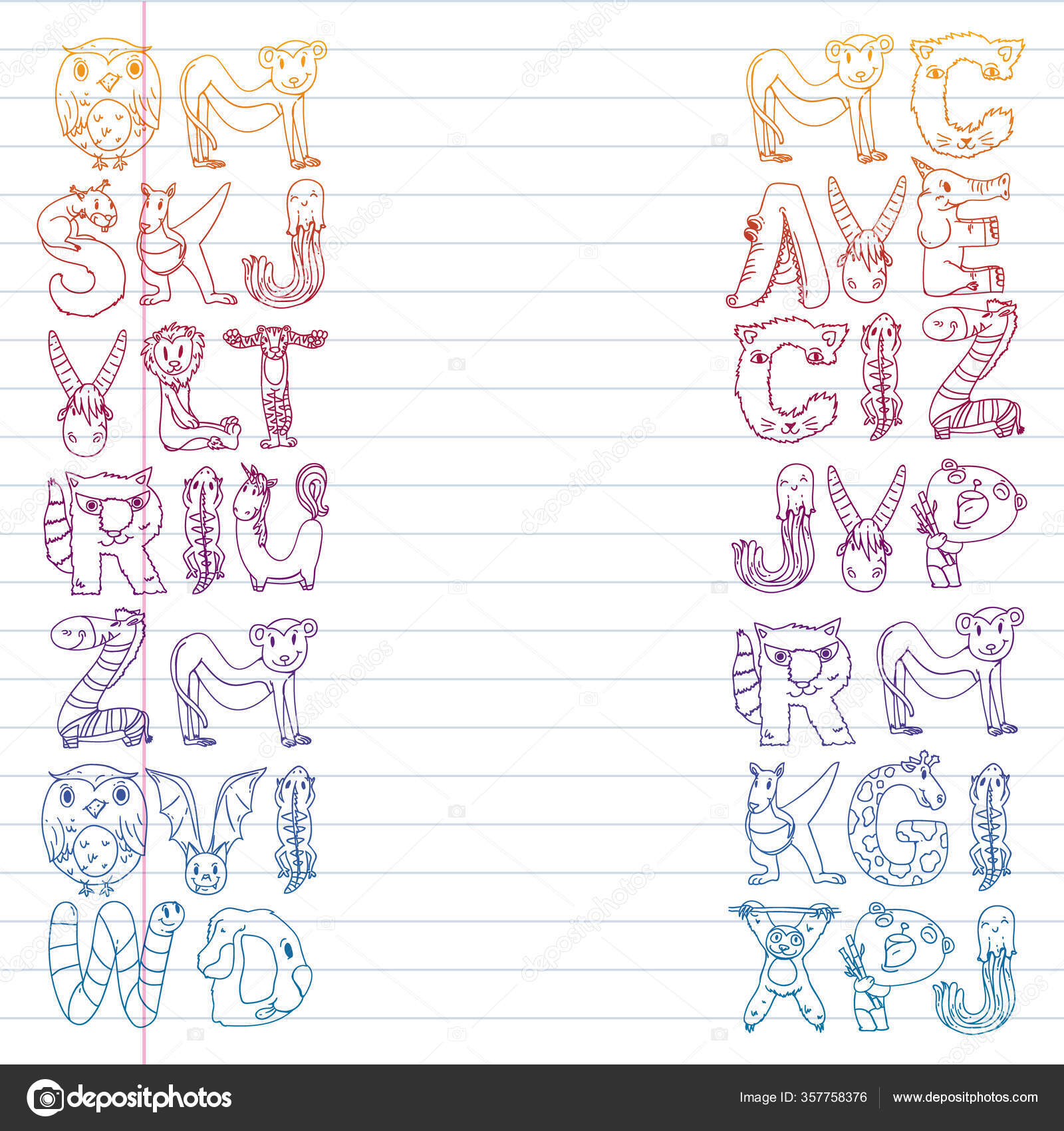 Animal alphabet. Zoo alphabet. Letters from A to Z. Cartoon cute ...