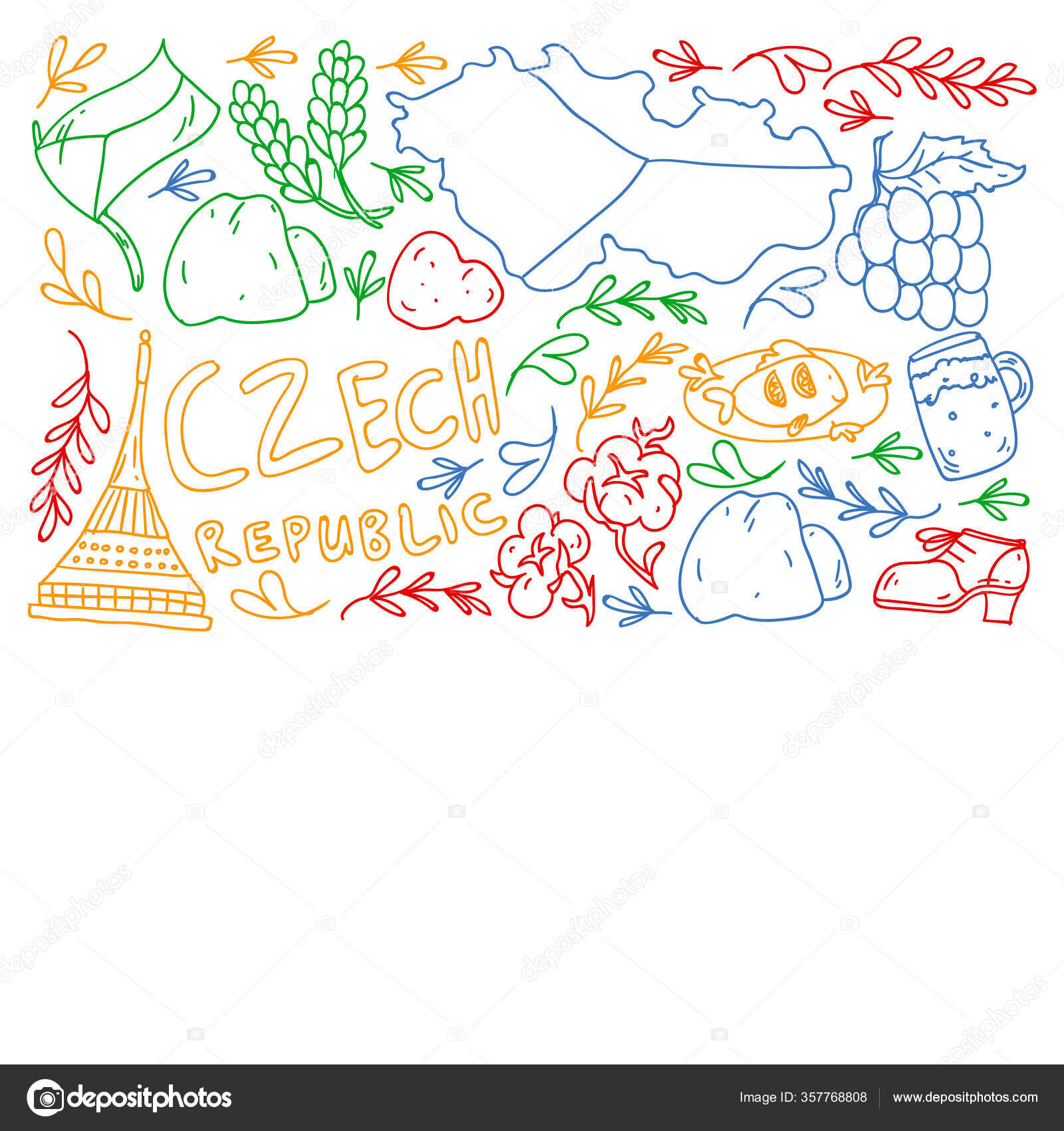 Vector pattern with symbols of Czech Republic. Set with tourism icons ...