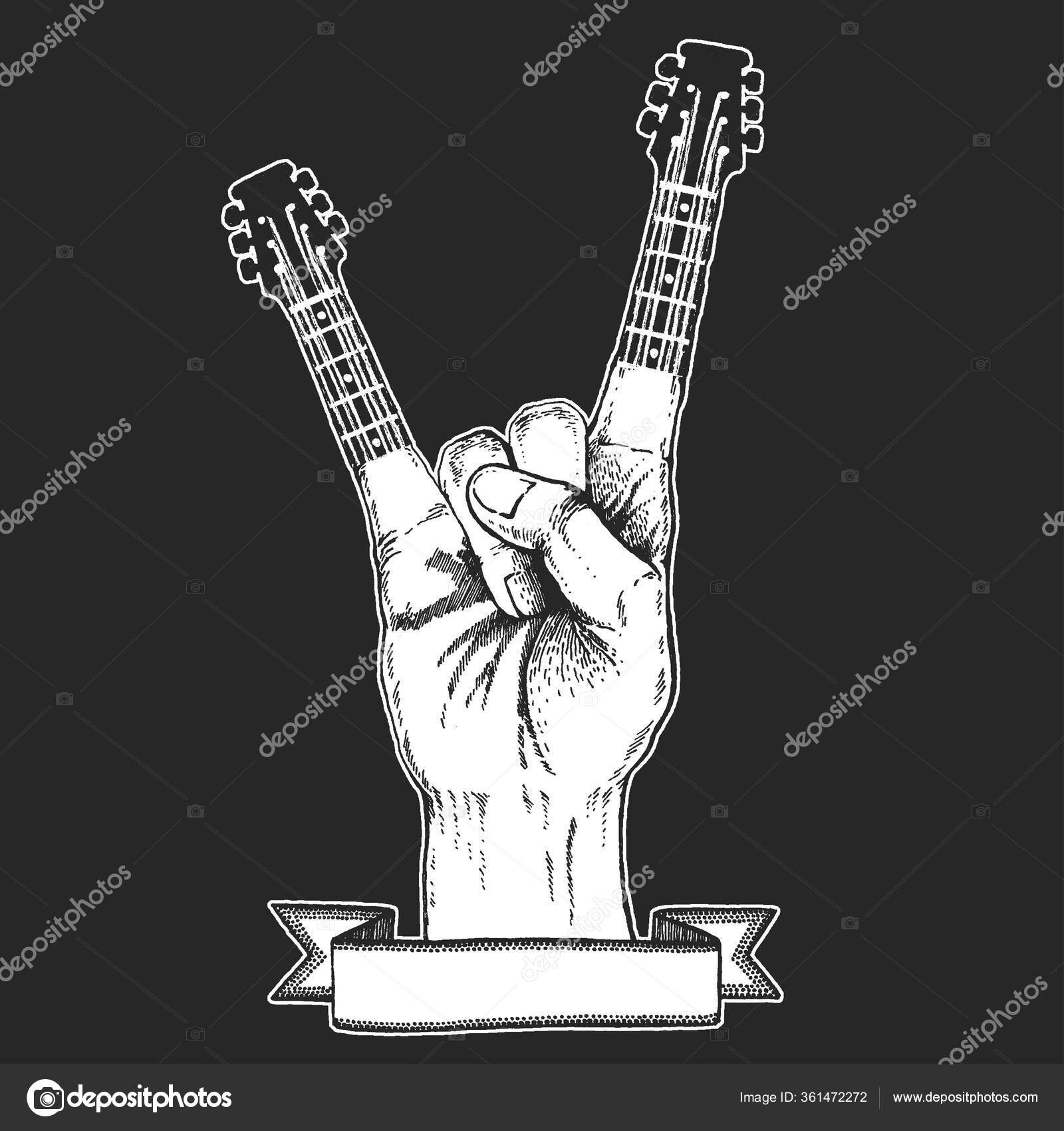 Rock heavy metal, música hard rock símbolo de la mano. Icono del vector ...