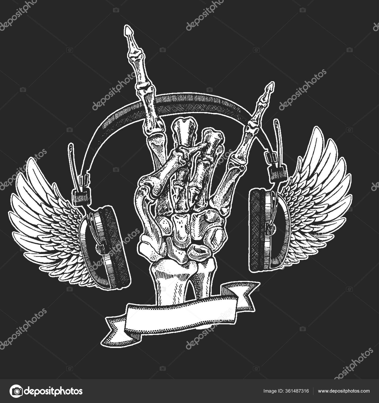 Rock heavy metal, música hard rock esqueleto símbolo de la mano. Icono ...