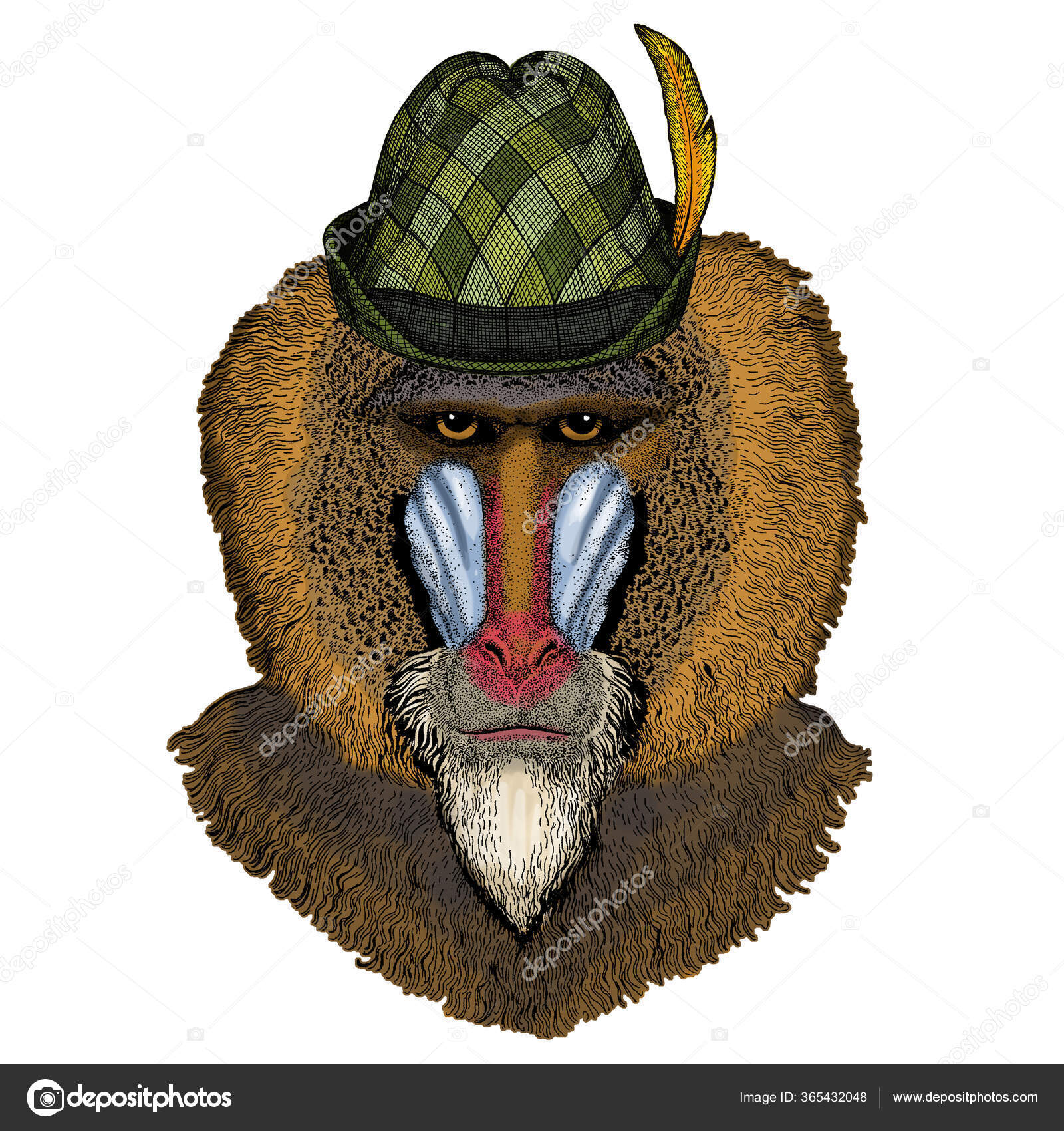 Baboon, monkey, ape. Austrian bavarian tirol hat. Beer festival ...