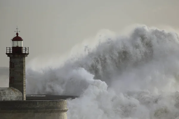 Big Stormy Wave Splash Douro River Mouth Porto Portugal Soft — Stock ...