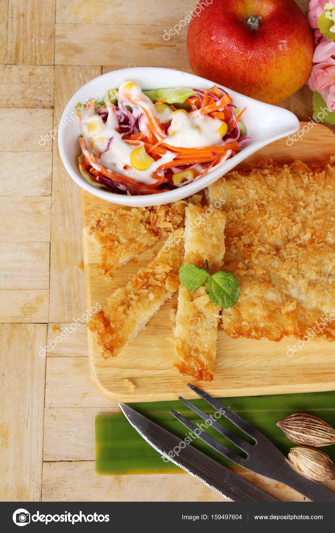 Fried dory fish with vegetable salad delicious — Stock Photo ...